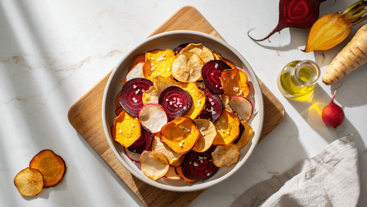How to make crispy roasted vegetable chips at home - A Dash of Compassion