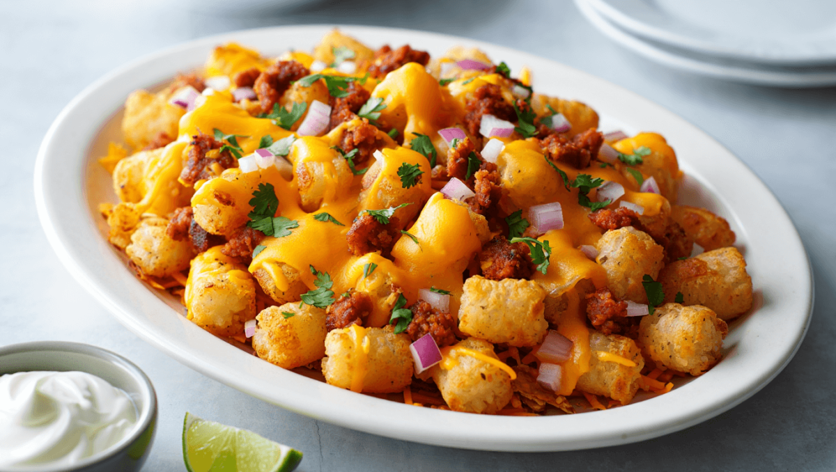 Tater tot nachos: easy loaded recipe for game day - A Dash of Compassion